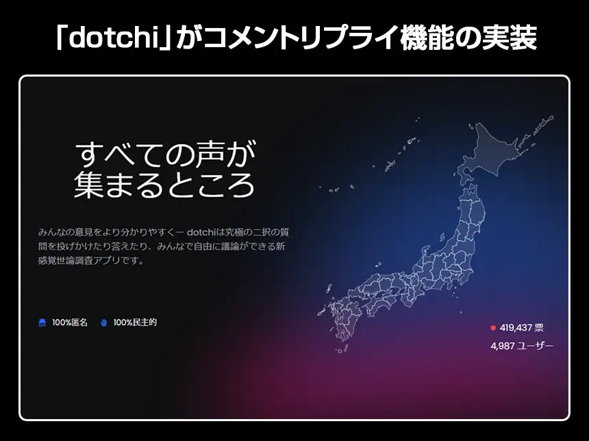 新感覚世論調査アプリ「dotchi」、コメントリプライ機能の実装